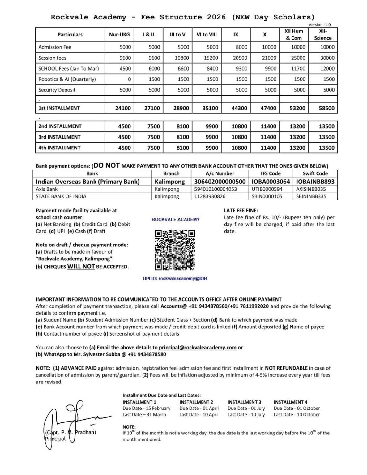 Fee Structure - Rockvale Academy Kalimpong